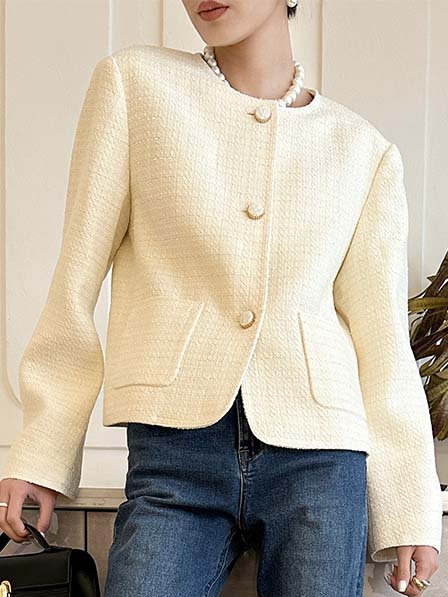 slim round neck short jacket – Areumdaum